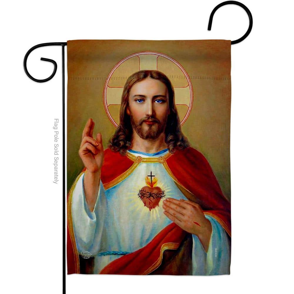 Ornament Collection 13 in. x 18.5 in. Jesus Sacred Heart Garden Flag ...
