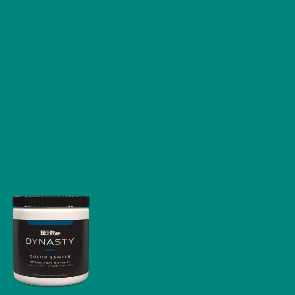 BEHR DYNASTY 8 oz. #P450-7 Mystic Turquoise Satin Enamel Stain-Blocking ...