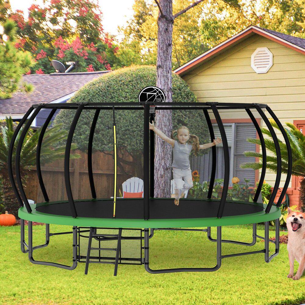 SUNRINX 15 FT Large Pumpkin type Trampoline with Enclosure in Green ...