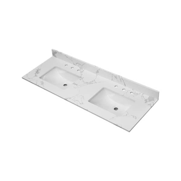 LANDOLT 61 in. W x 22 in. D Engineered Stone Rectangular Double Sinks ...