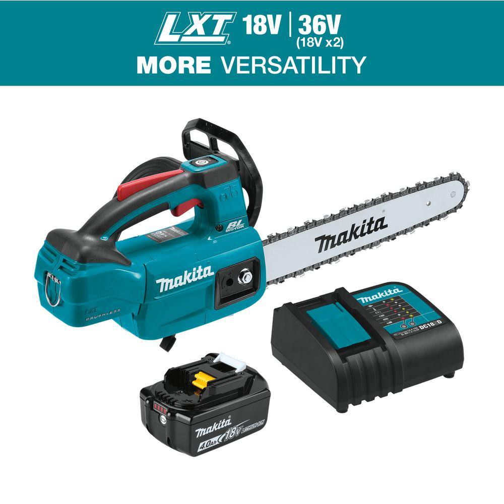 Makita LXT 12 in. 18V Lithium-Ion Brushless Top Handle Electric Battery Chainsaw Kit (4.0 Ah ...