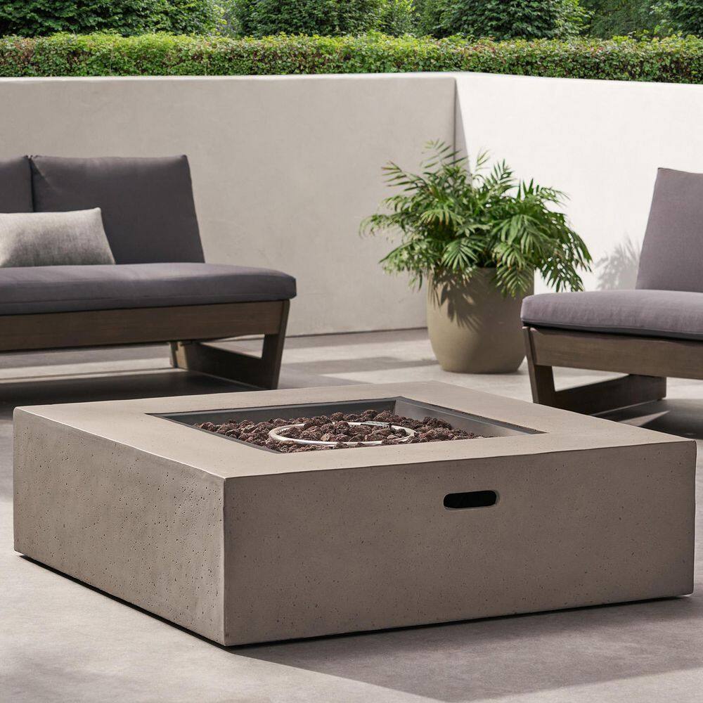 Coporesell 40 in. Light Grey Square Propane Outdoor Fire Pit ...