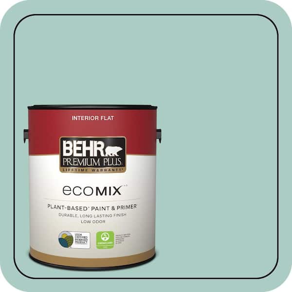 BEHR PREMIUM PLUS 1 gal. #M440-3 Baby Aqua Flat EcoMix Plant-Based ...