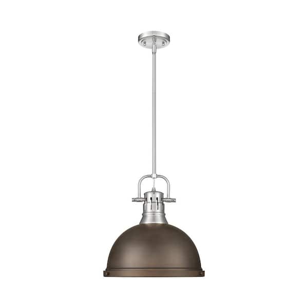 Golden Lighting Duncan 100-Watt 1-Light Pewter Pendant Light with Steel ...