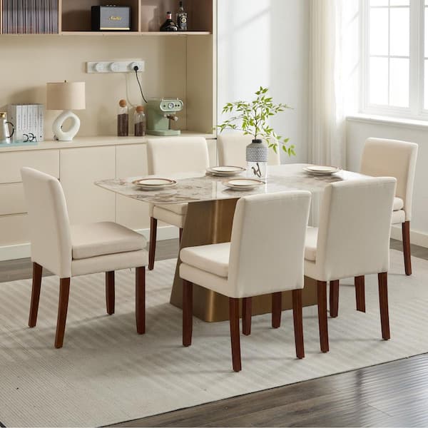 WONDER COMFORT Modern White Linen Kitchen Dining Chair Set of 2 with ...