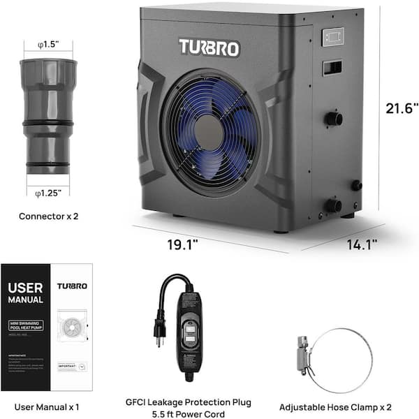 TURBRO 20,000 BTU Electric Swimming Pool Heat Pump for Above and In Ground Pools and Spas, No ...