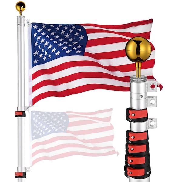 MOEPISY 20ft Telescopic Flag Pole Kit Upgrade Rotating Lock Aluminum ...