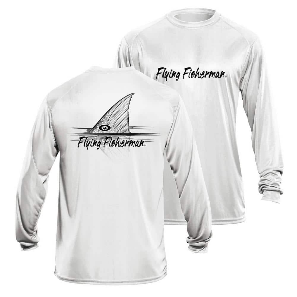 Flying Fisherman Redfish Medium Long Sleeve Performance Tee in White ...