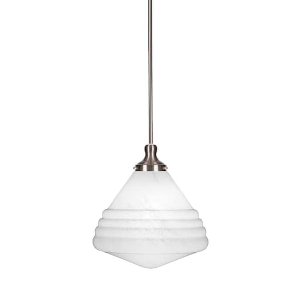 Alton 60-Watt 1-Light Brushed Nickel Shaded Pendant Light with 14 in ...