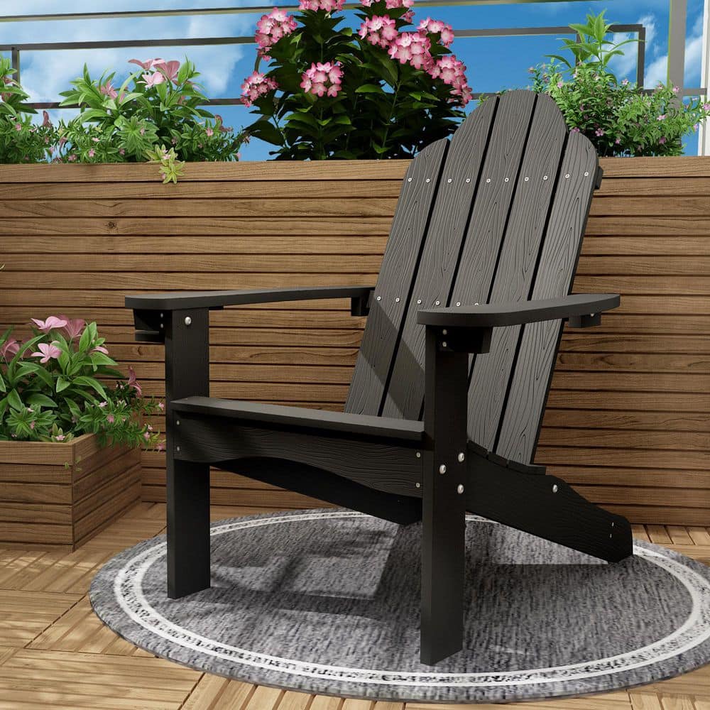 LUE BONA Black Adirondack Chairs with Cup Holder for Fire Pit and Garden LB21CH0018-100 - The ...