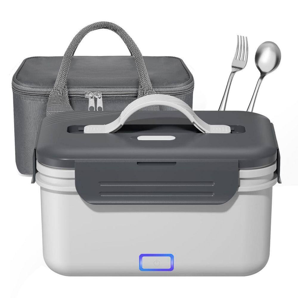 Lynzavix 1.8L Gray Electric Lunch Box with Fork & Spoon,Insulated Carry ...