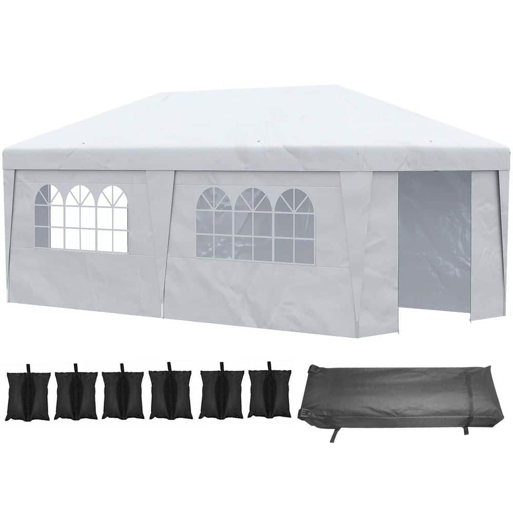 Zeus & Ruta 10 ft. x 20 ft. White Metal Heavy Duty Canopy Tent with ...