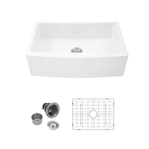 cadeninc White Ceramic 33 in. Single Bowl Farmhouse Apron Workstation ...