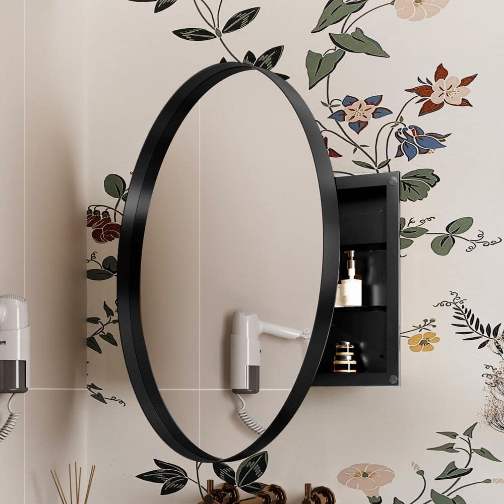 Elevatehome 31.5 in. W x 31.5 in. H Black Round Metal Framed Recessed ...