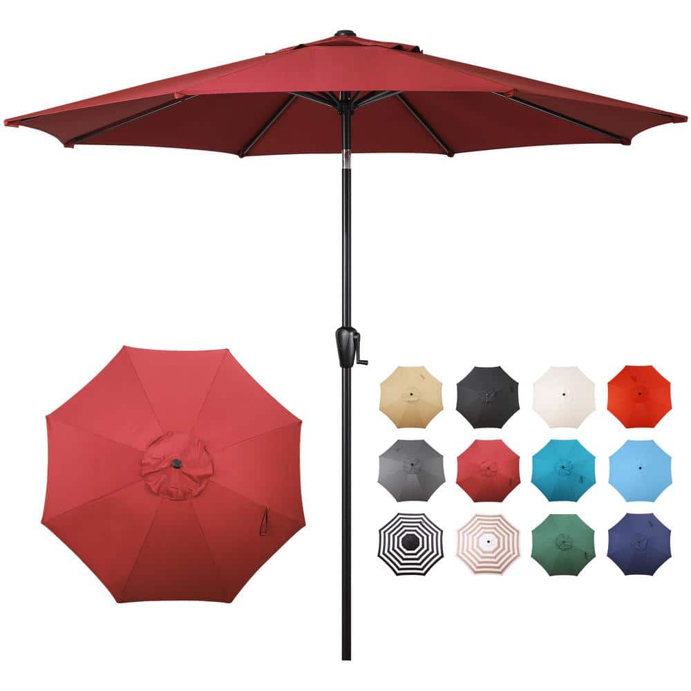 Sun-Ray 9 ft. Round 8-Rib Steel Market Patio Umbrella in Burgundy ...