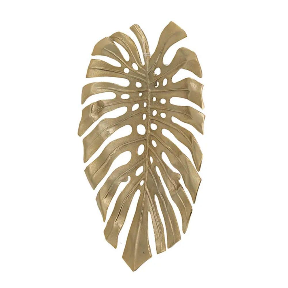Dracelo 18.9 in. x 13.4 in. Gold Metal Work Monstera Leaf, Function ...
