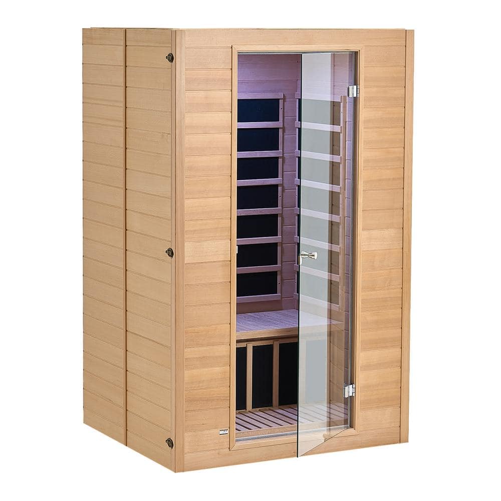 VEVOR Far Infrared Wooden Sauna 2-Person Indoor Hemlock Room Home Spa Low EMF Far Infrared Sauna ...