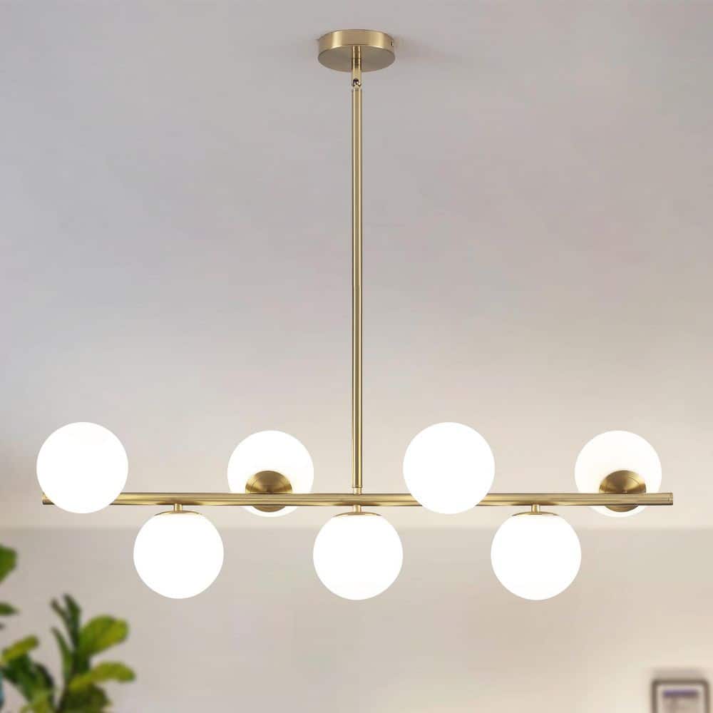 ETONIMERR 35.8 in. 7-Light Gold Farmhouse Chandelier with White Glass ...