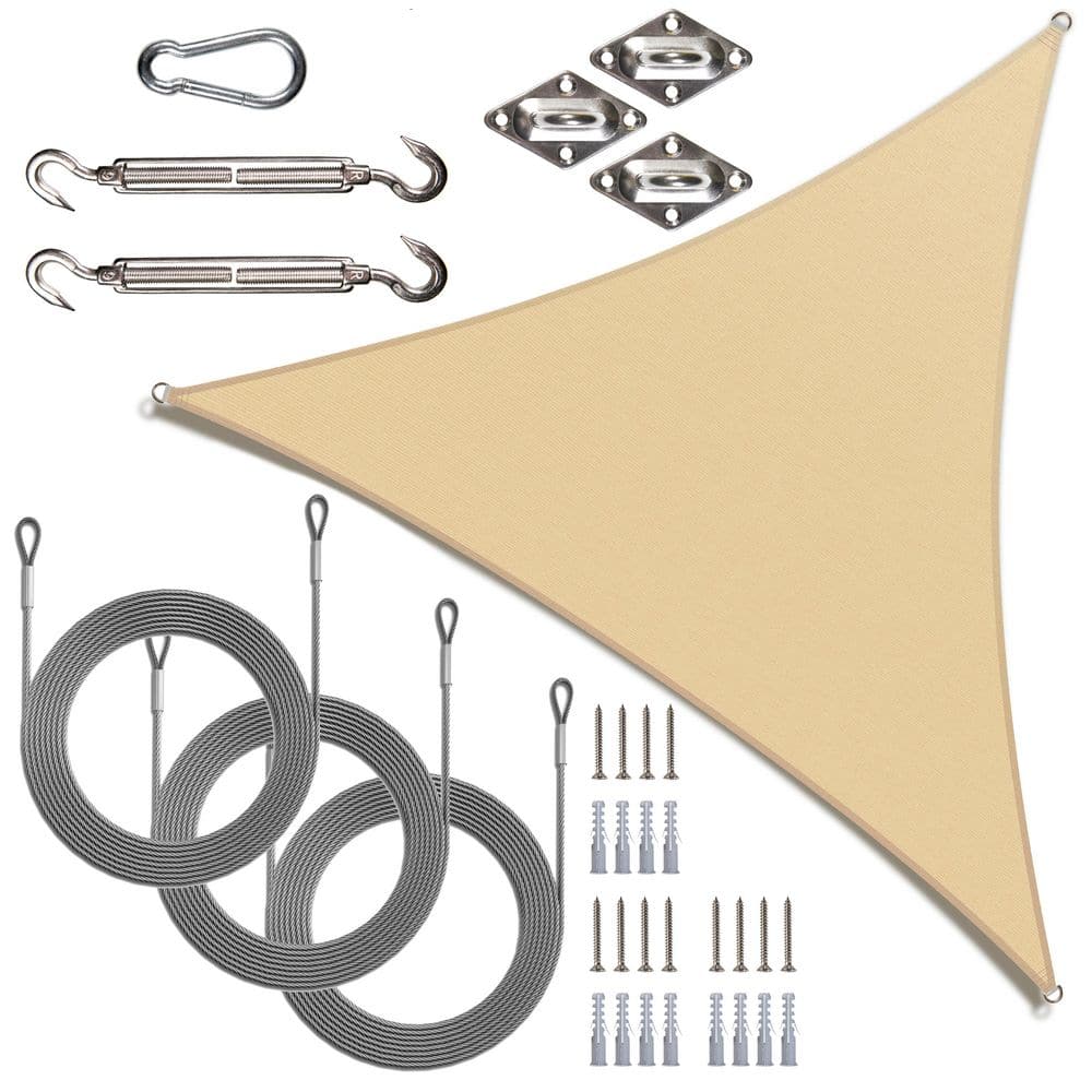 22 ft. x 22 ft. x 22 ft. Triangle Sun Shade Sail with Hardware Kit and Rope-Beige SKR-TAPT22-3 ...