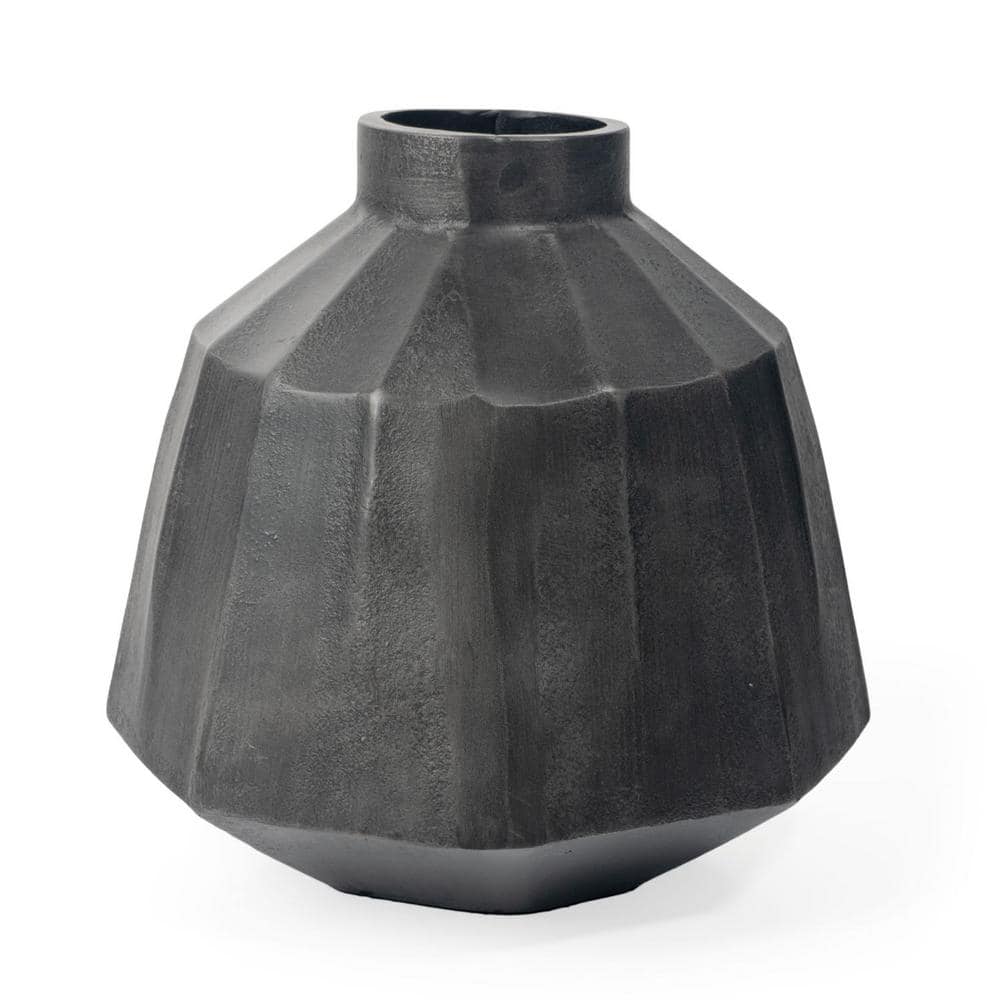 HomeRoots 11 in. Gray Metal Round Decorative Vase 2000530282 - The Home ...