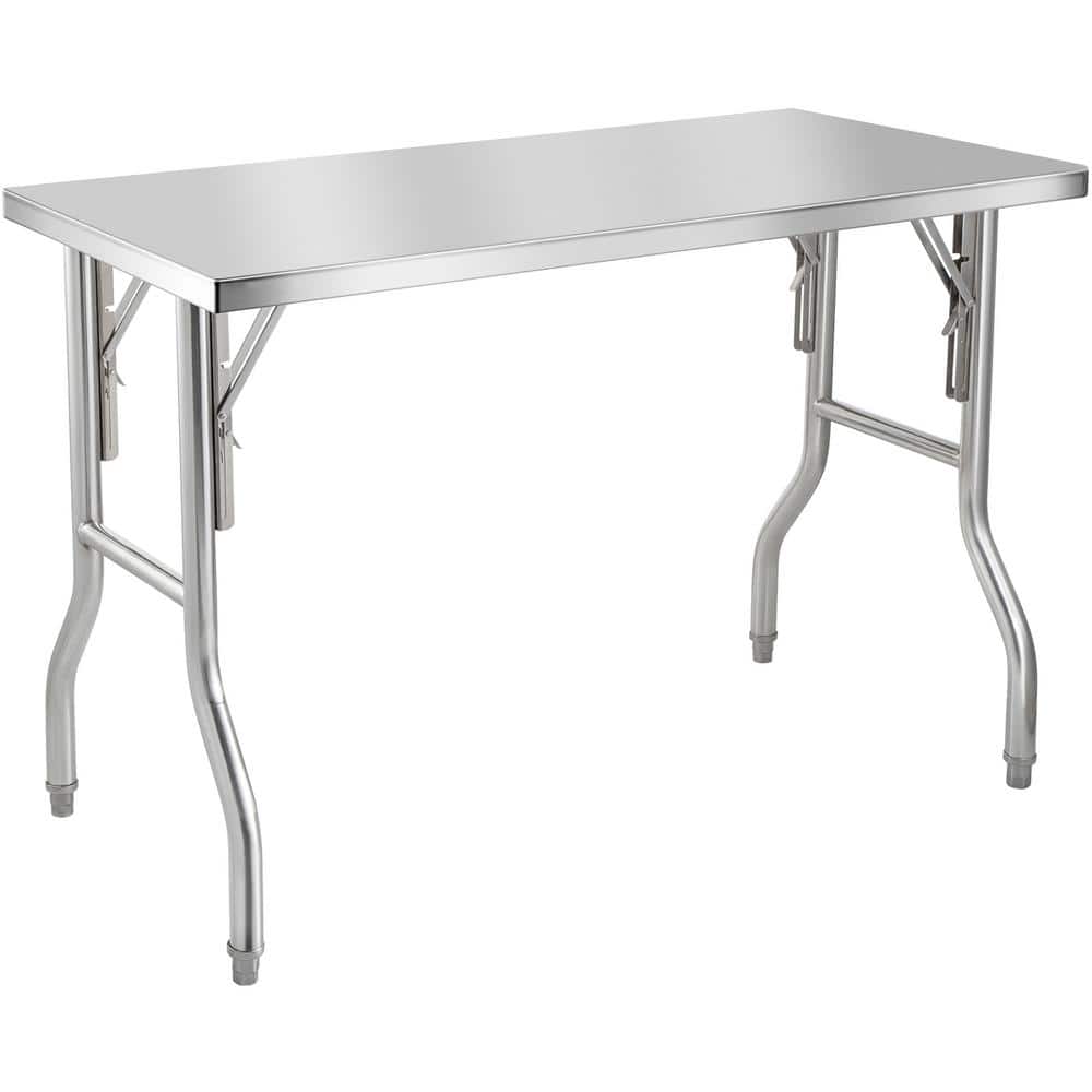 SVOPES Folding Table Silver Stainless Steel 48 x 24 in. Kitchen Prep ...