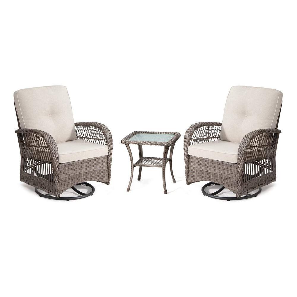 Zeus & Ruta 3-Piece Wicker Outdoor Swivel Rocking Chairs Patio ...