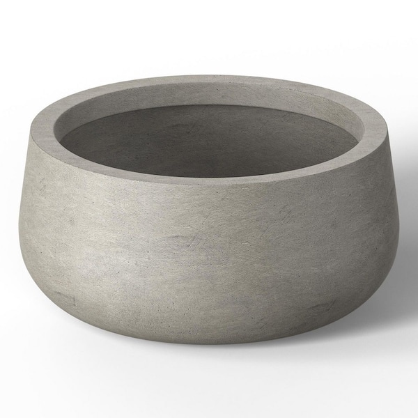 Sapcrete 16 in. Medium Light Gray(Enhanced Interior) Concrete Round Planter / Pot with Drainage ...