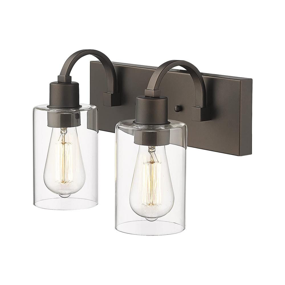 JAZAVA 13.6 in. 2-Light Oil Rubbed Bronze Vanity Light with Clear Glass ...