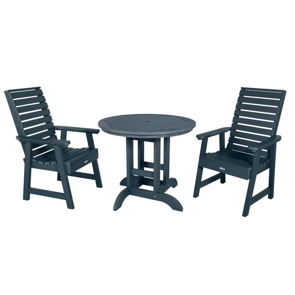 Highwood Weatherly Federal Blue 3-Piece Recycled Plastic Round Outdoor ...