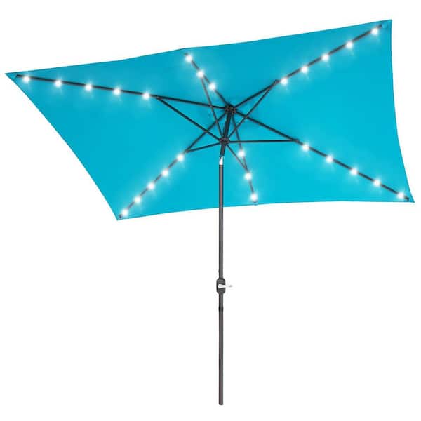 6.5 ft. x 10 ft. Steel Market Tilt Patio LED Umbrella in Light Blue ...