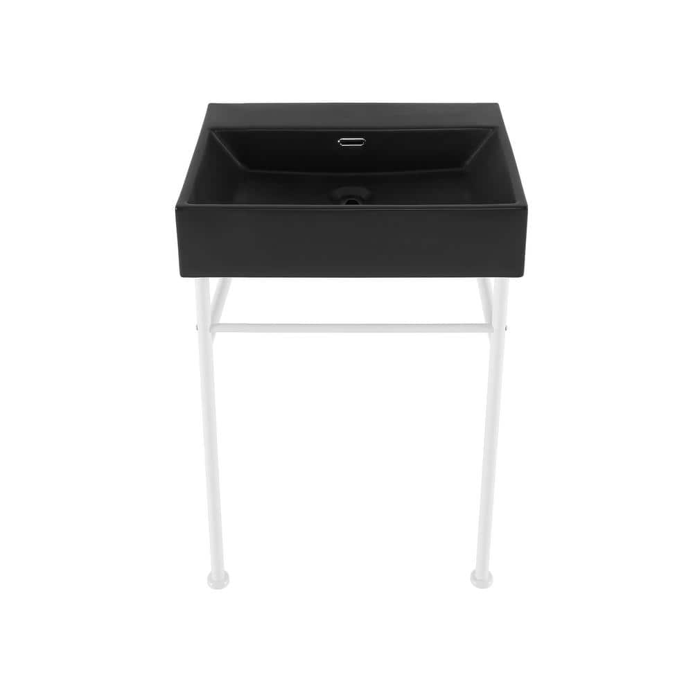 Swiss Madison Claire 24 in. Ceramic Matte Black Zero Hole Console Sink ...
