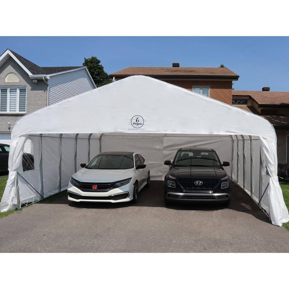 Gazebo Penguin 18 ft. x 20 ft. x 10 ft. White Steel Garage Without ...