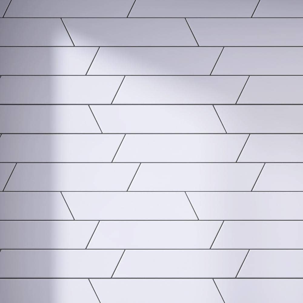 MOLOVO Kenzo White Chevron 3.14 in. x 15.74 in. Matte Porcelain Tile ...