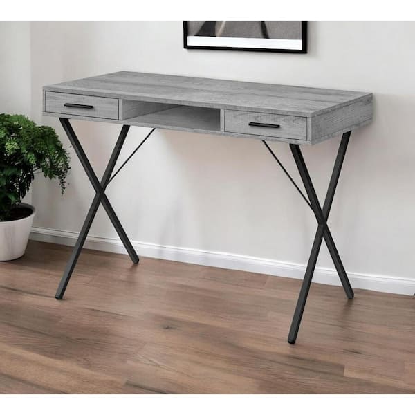 HomeRoots 42 in. Rectangular Gray Metal 2-Drawer Computer Desks ...