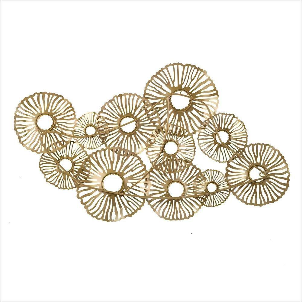 24 in. x 42 in. Gold Metal Work, Wall Art Decor with Flower-Like ...