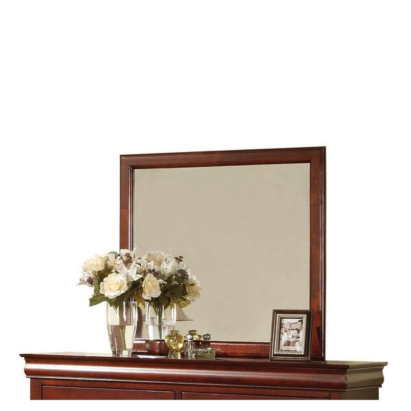 HomeRoots 36 in. W x 38 in. H Cherry Rectangle Dresser Mirror Mounts To ...