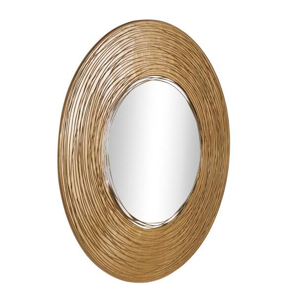 Litton Lane 35 in. H x 35 in. W. Round Framed Gold Abstract Wall Mirror ...