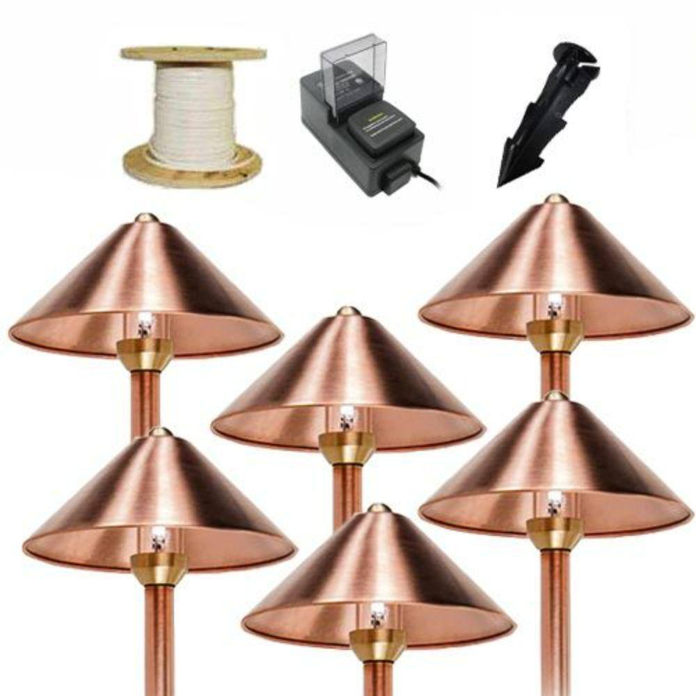 AQLIGHTING Low Voltage Copper LED Landscape Light Kit (6-Pack) - Cone ...