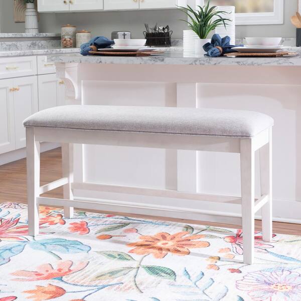 Mazie White 46 in. W Counter Dining or Bedroom Bench with Lift Top Storage