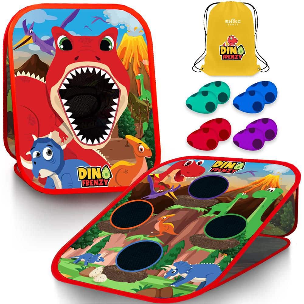 SWOOC Dino Frenzy 2-in-1 Corn Hole Games for Kids 5-Second Setup Bean ...