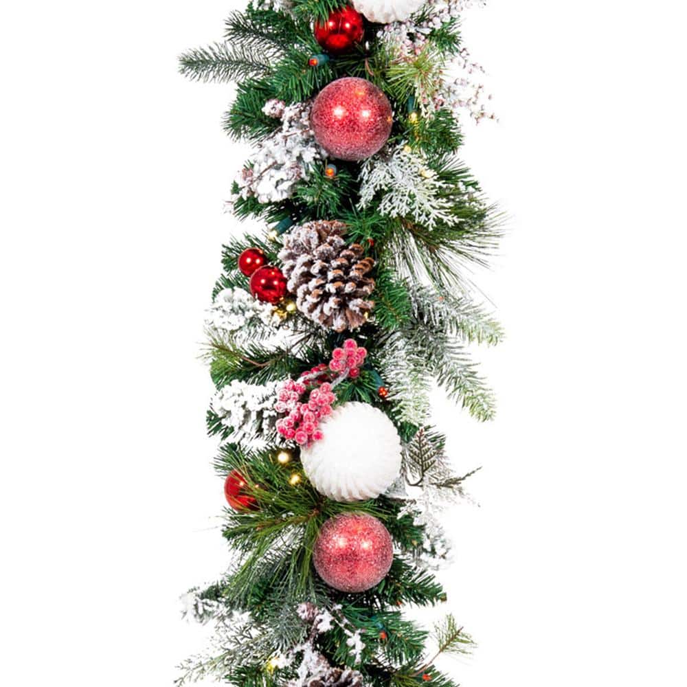Village Lighting Company 9 ft. Pre-Lit LED Frosted Wonderland Garland v ...