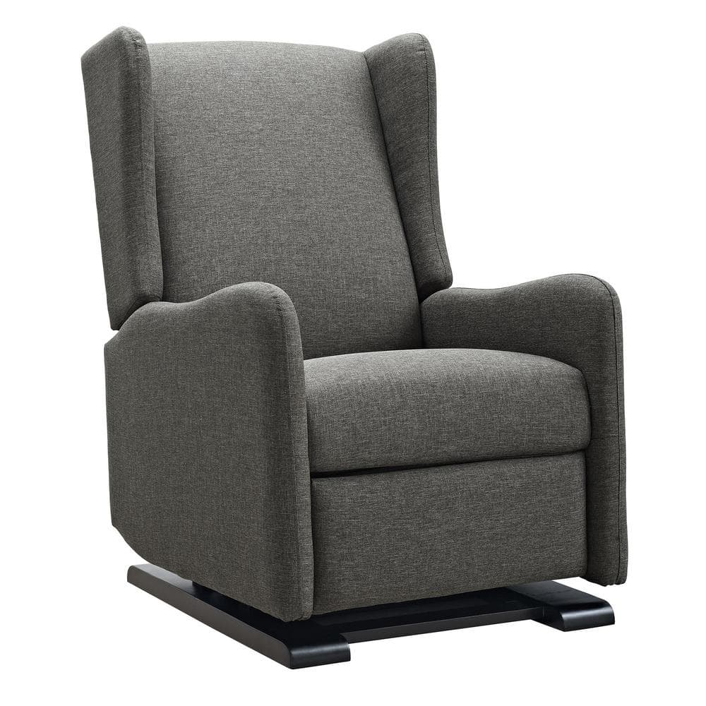 BABY RELAX Omary Gray Linen Tall Wingback Glider Recliner Chair DE36107 ...