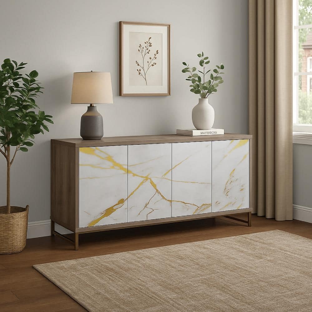 Benjara Avia White and Brown Wood 16 in. Buffet Sideboard Console with ...
