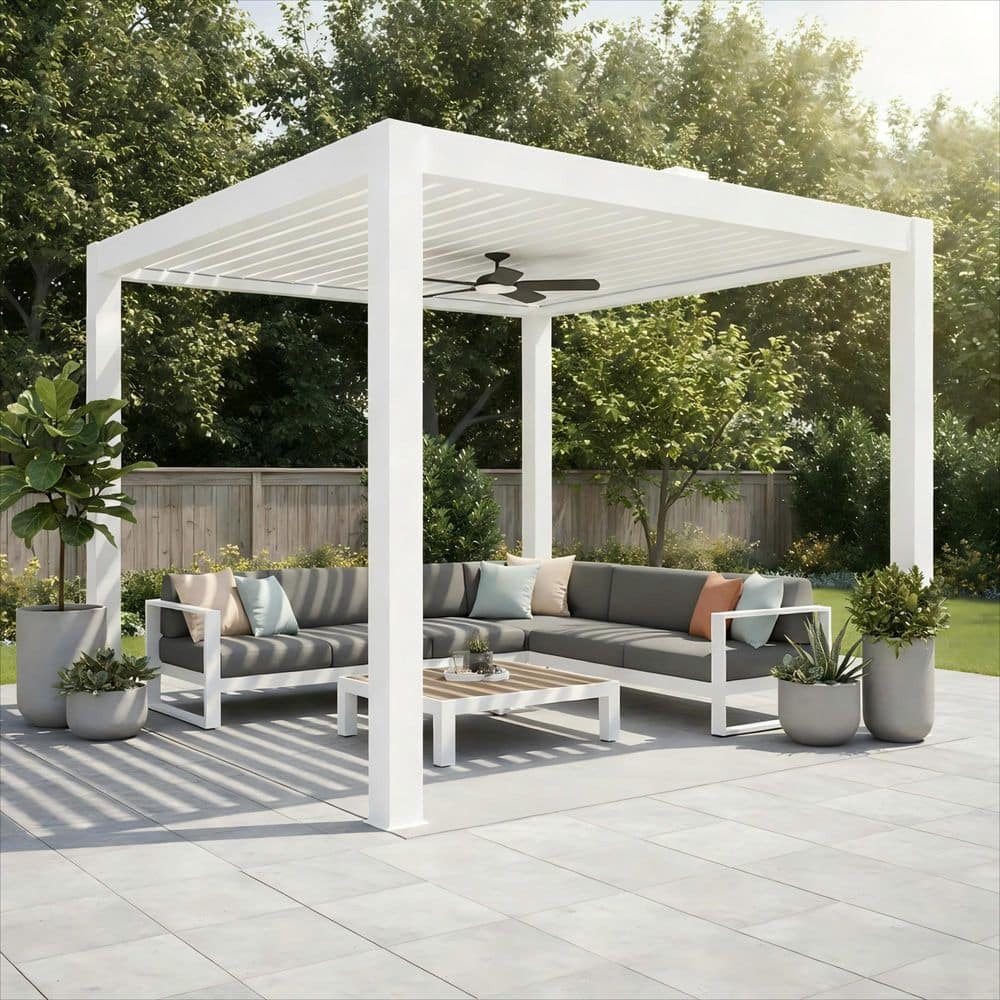 Mondawe 10 ft. x 14 ft. White Aluminum Outdoor Solar-Powered Electric ...