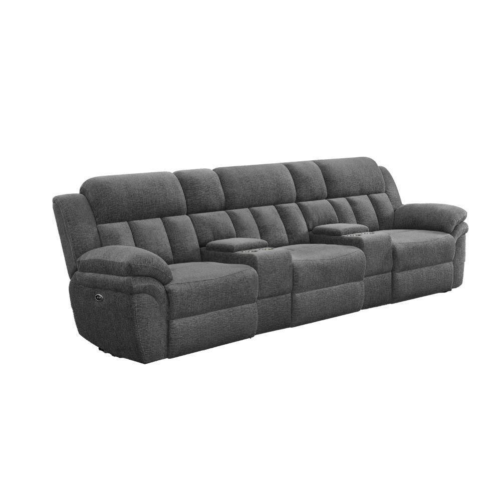 Benjara Jak Gray and Black Fabric Glider Recliner Power Sofa with ...