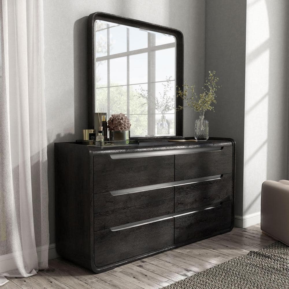 Furniture of America Wilter Black 6-Drawer 66 in. Dresser with Mirror ...