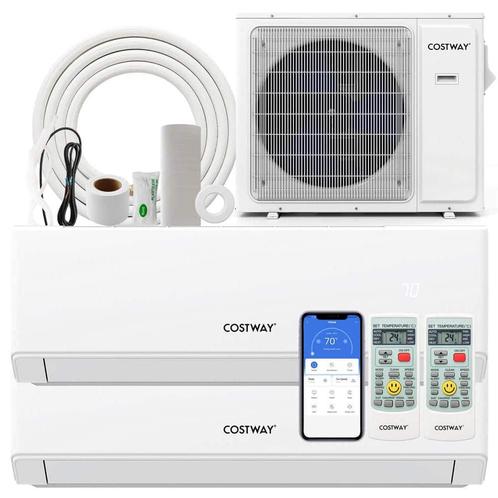 Costway 18k BTU 2 Zone 9k Plus 9k BTU Mini Split Air Conditioner 22 ...