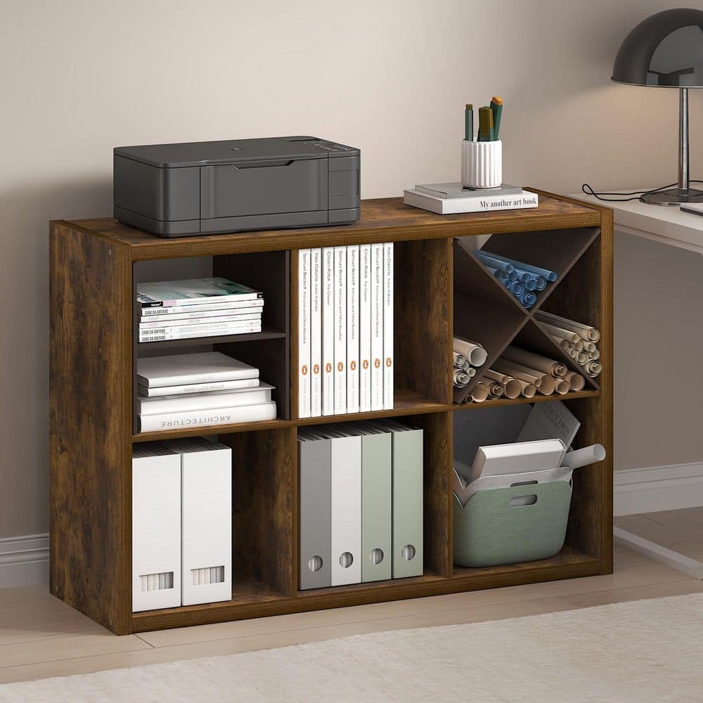 Furinno Cubicle 43.7 in. Tall Amber Pine Wood 6 Shelf Open Back ...