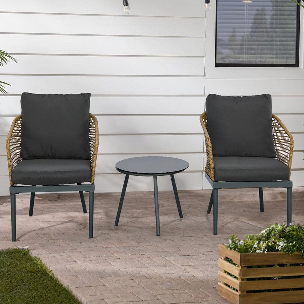 Endark Outdoor Black Wicker Furniture Set Coffee Table and 2 Rattan ...