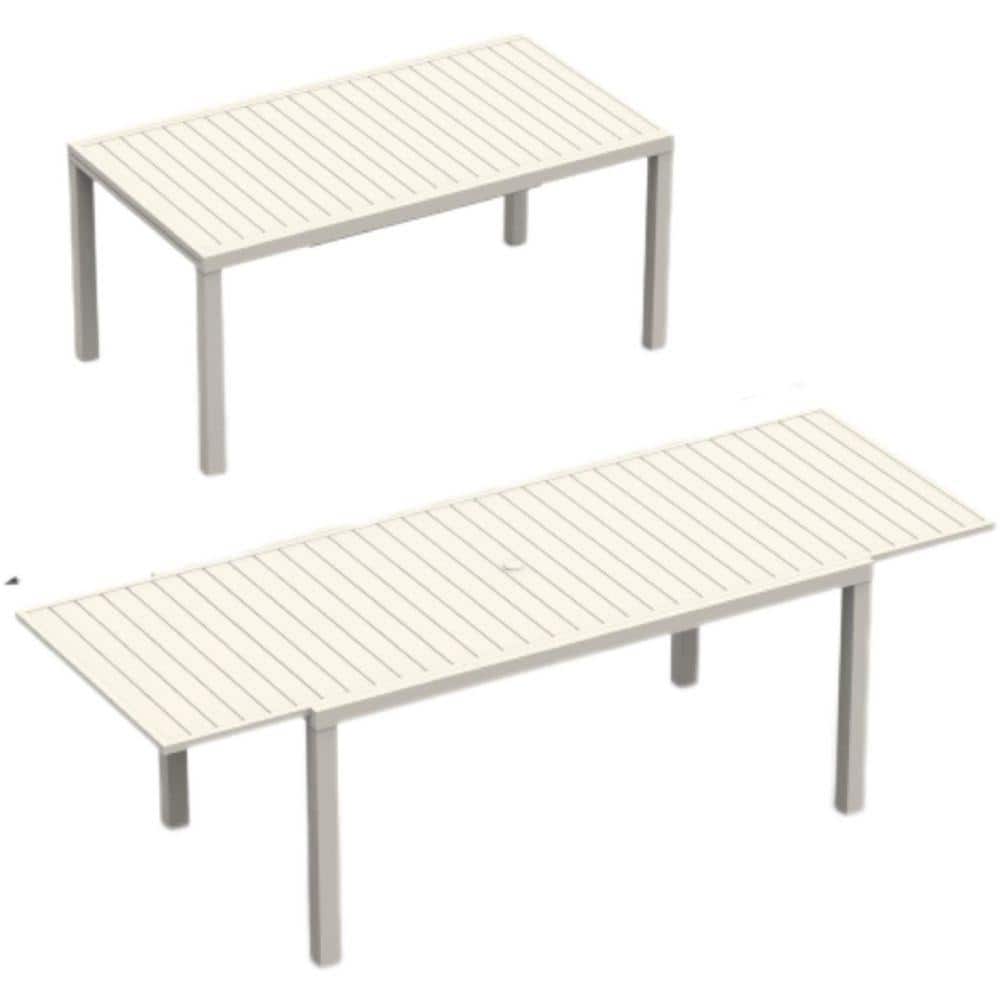 White Rectangle Metal Outdoor 3-Panel Dining Table with Hidden ...